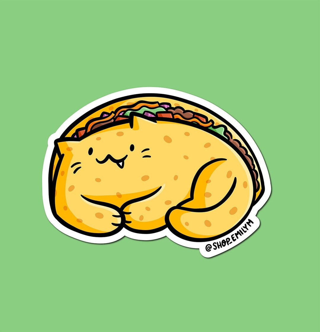 Taco Cat Sticker| Weatherproof Vinyl Sticker| Kawaii Sticker| Cute Taco ...