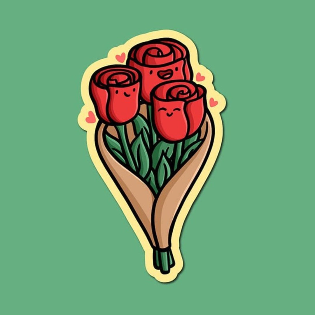 Bouquet of Roses Vinyl Sticker Cute Flowers Sticker Cute Valentines Day ...