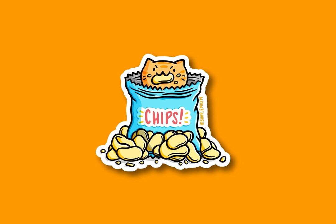 Bag of Chips Cat Sticker Weatherproof Vinyl Sticker Kawaii Sticker ...