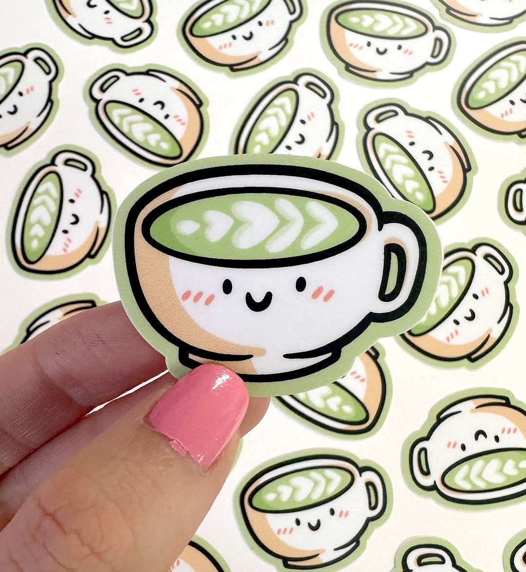 Mini Matcha Latte Vinyl Sticker | Waterproof Phone Sticker | Kawaii ...