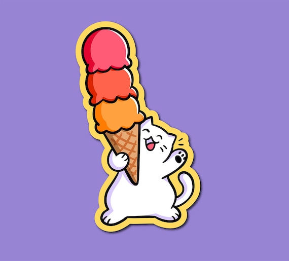 Ice Cream Cat Sticker Weatherproof Vinyl Sticker Cute - Etsy