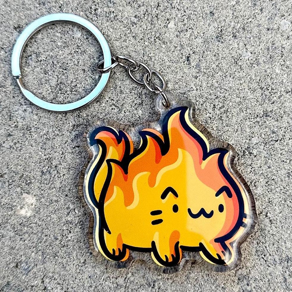 Flame Cat Keychain | Cute Acrylic Keychain | Fire Keychain | Little ...
