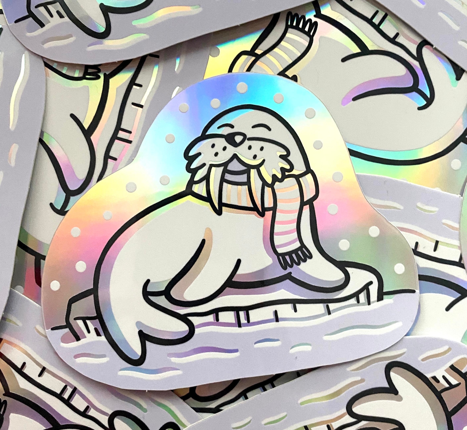 Walrus Holographic Sticker | Waterproof Vinyl Sticker | Kawaii Animals ...