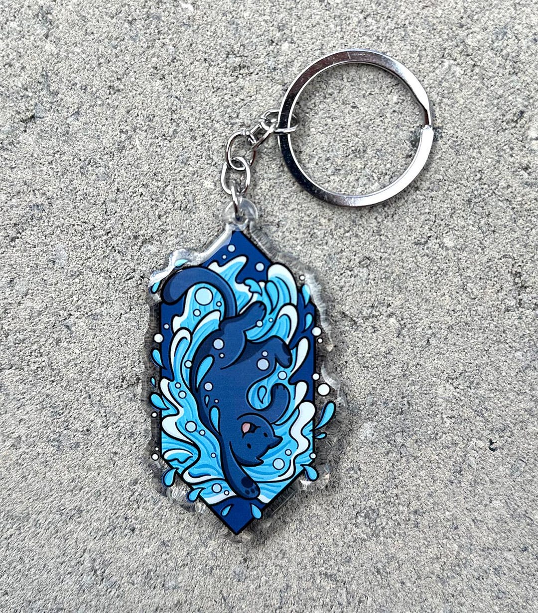 Water Cat Keychain | Cute Acrylic Keychain | Cat Playing in Water ...