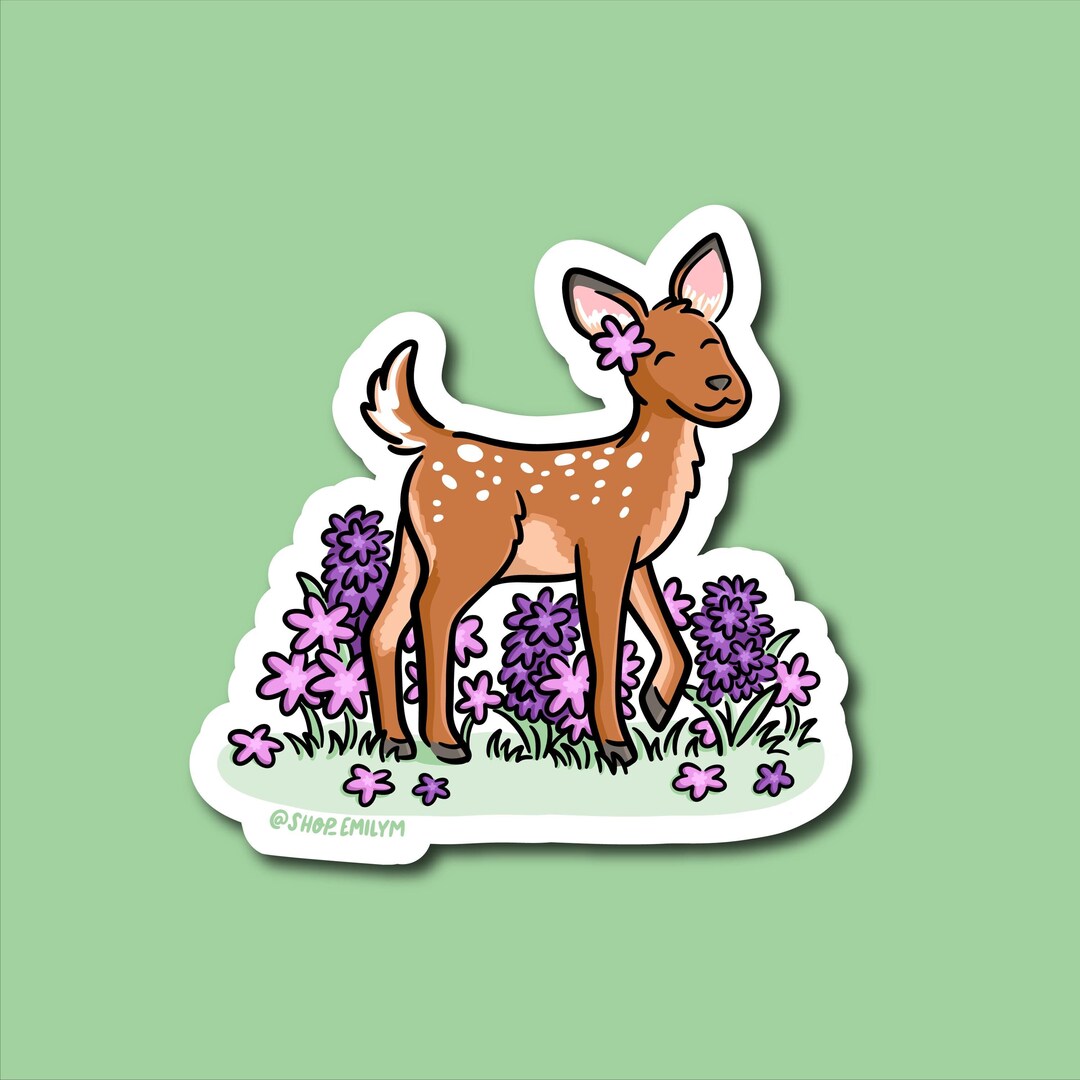 Flower Deer Sticker| Weatherproof Vinyl Sticker| Kawaii Animals Sticker ...