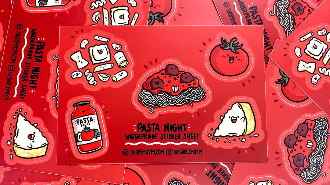 Pasta Night Waterproof Sticker Sheet | Mini Vinyl Stickers |cute Pasta ...