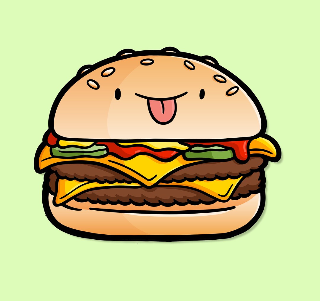 Cheeseburger Sticker | Weatherproof Vinyl Sticker| Kawaii Sticker| Junk ...