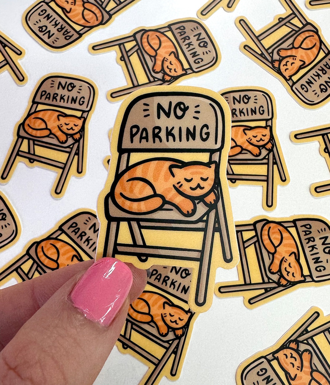 Mini Parking Chair Cat Vinyl Sticker | Waterproof Phone Sticker ...