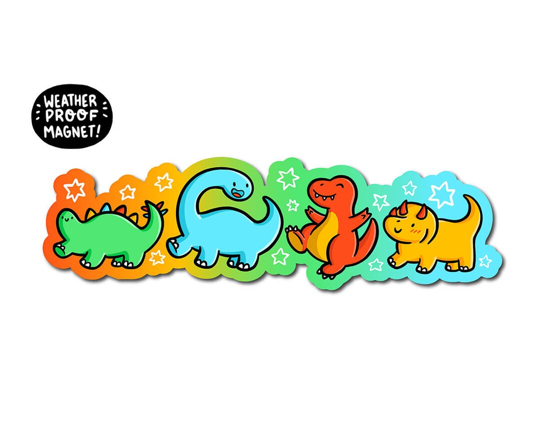 Dinosaur Parade Magnet | Cute Dinosaurs Magnet | Waterproof Vinyl Car ...