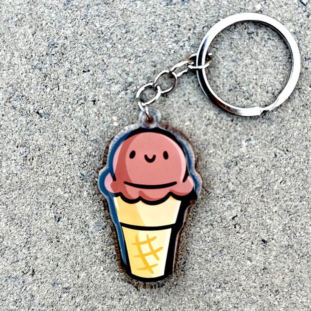 Chocolate Ice Cream Cone Keychain | Cute Acrylic Keychain | Happy Food ...
