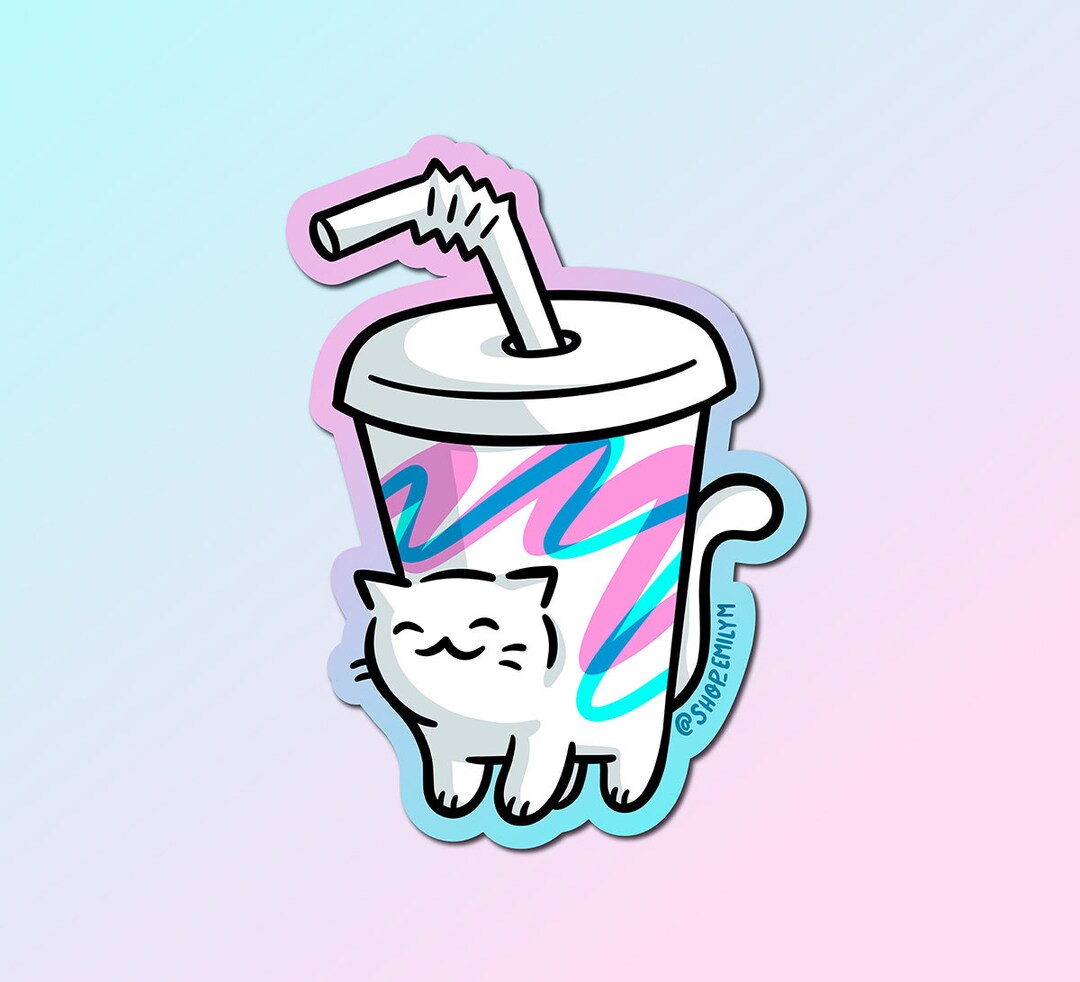 90s Cup Cat Sticker | Weatherproof Vinyl Sticker| Kawaii Sticker| Soda ...