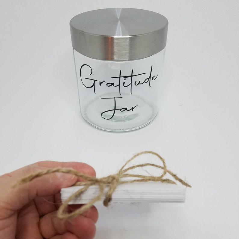 Black Vinyl Gratitude Jar With Cards Positive Vibes Blessed Thankfully ...