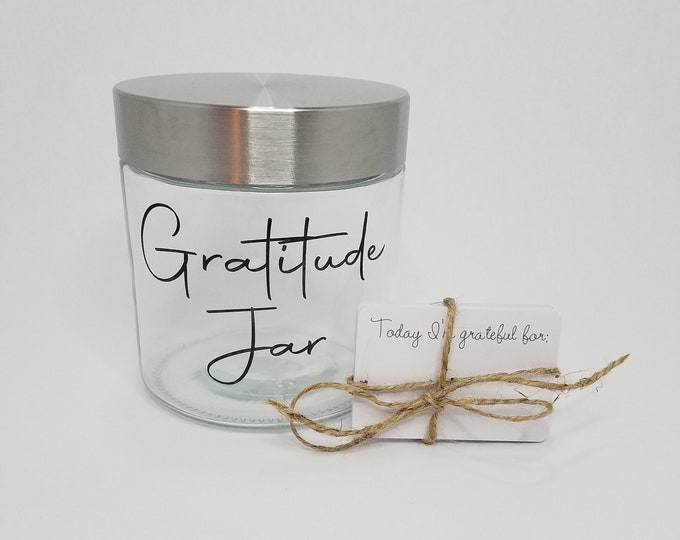 Black Vinyl Gratitude Jar With Cards Positive Vibes Blessed Thankfully ...