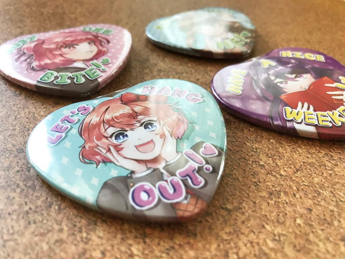 Doki Doki Literature Club Heart Pinback Buttons! 2" X 2.25" - Etsy