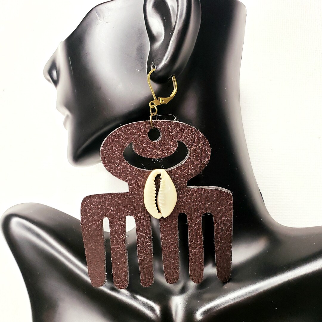 Brown 'duafe' Adinkra Symbol Faux Leather Earrings - Etsy
