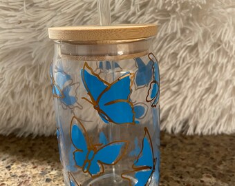 Blue Butterfly Glass Cup - Etsy