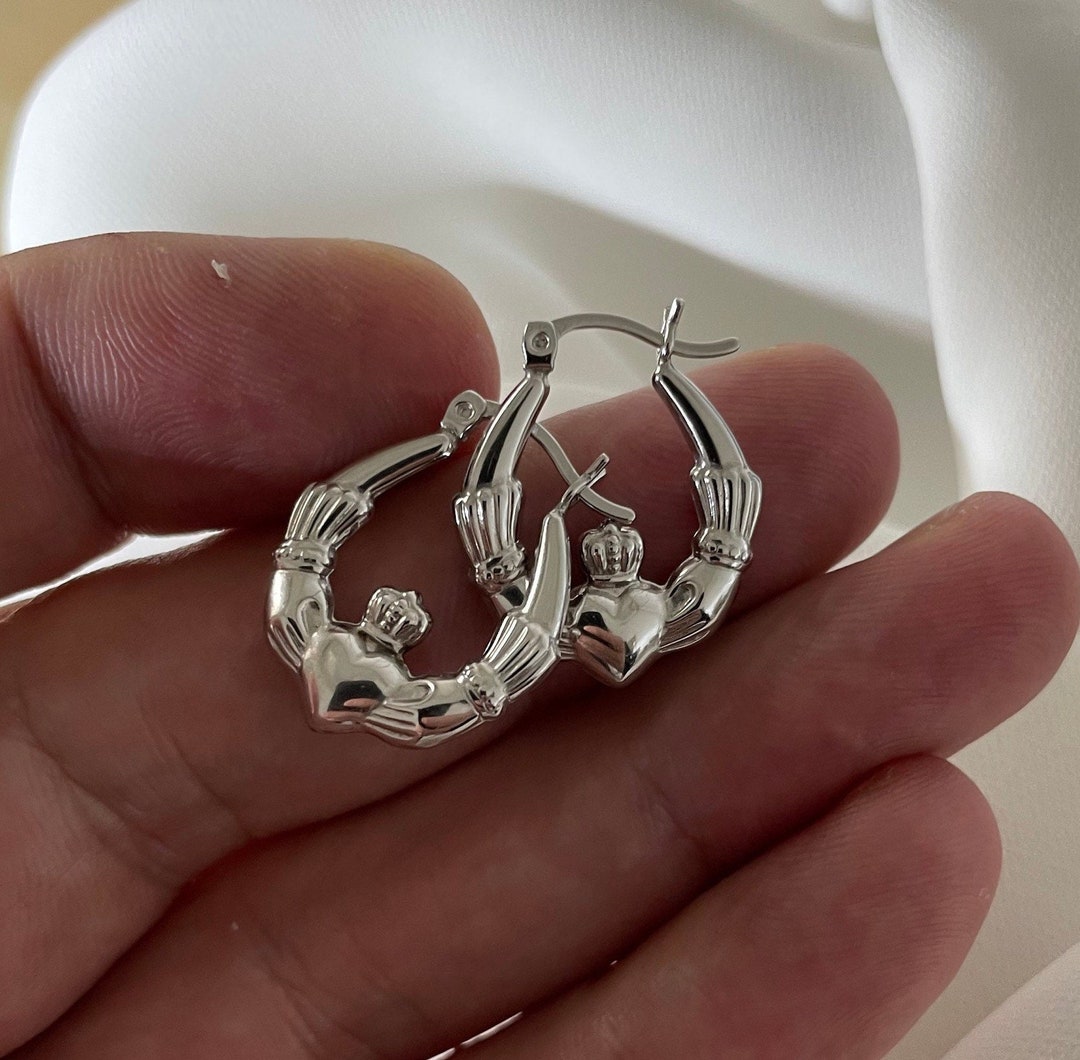 Sterling Silver Small Claddagh Hoop Earrings 2.00 Grams - Gift Boxed - Etsy