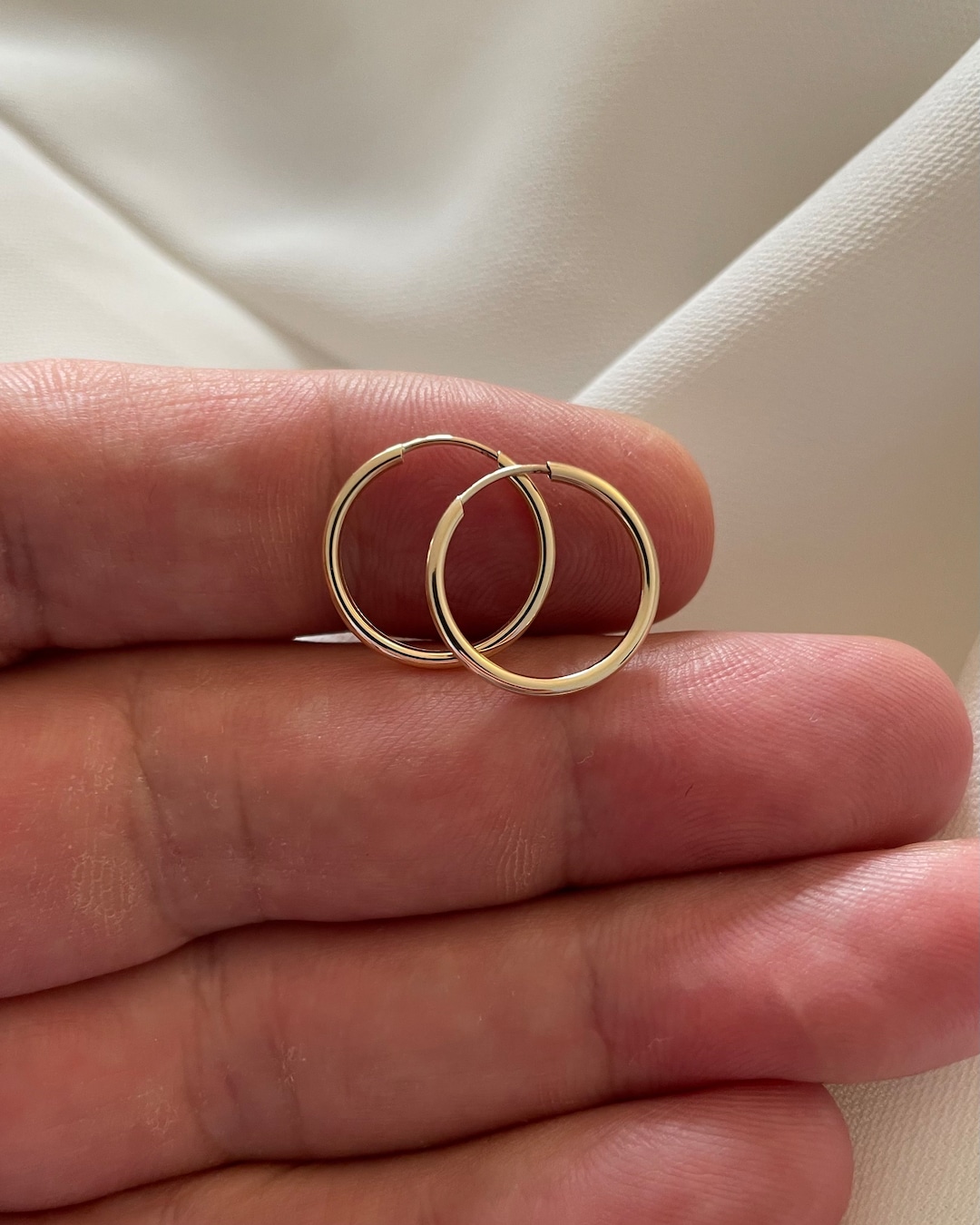 Genuine 9CT Yellow GOLD 14mm HINGED SLEEPERS Earrings - Solid 9 Ct Gold ...