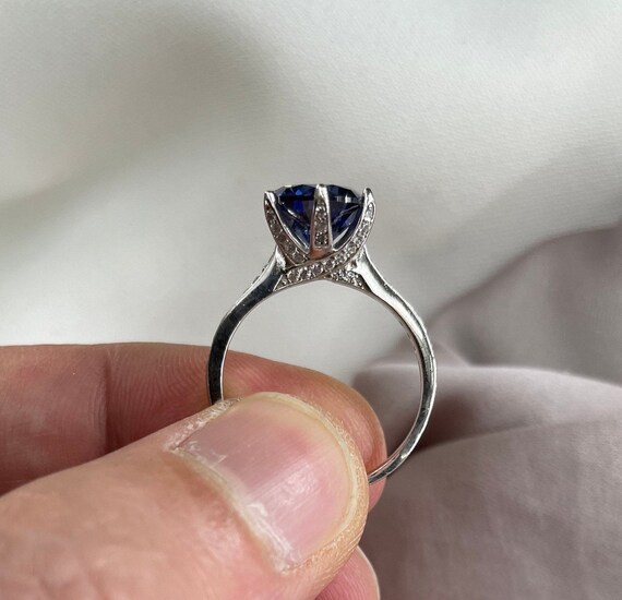 925 Sterling Silver Engagement Luxury Ring 3 Carat Blue | Etsy