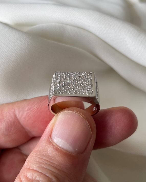 Sterling Silver Men s Stone Set Cz Ring Gift Boxed Mens Ring Mens Silver Ring 7.00 Grams Silver Ring Etsy