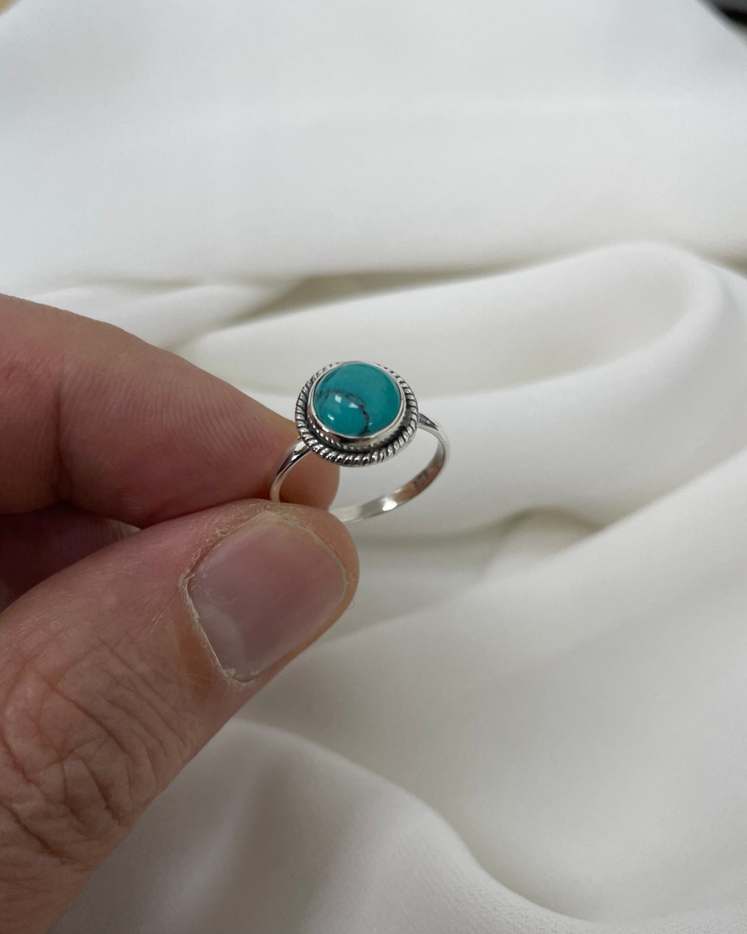 Reconstructed Turquoise Bluestone 925 Sterling Silver Turquoise Ring ...