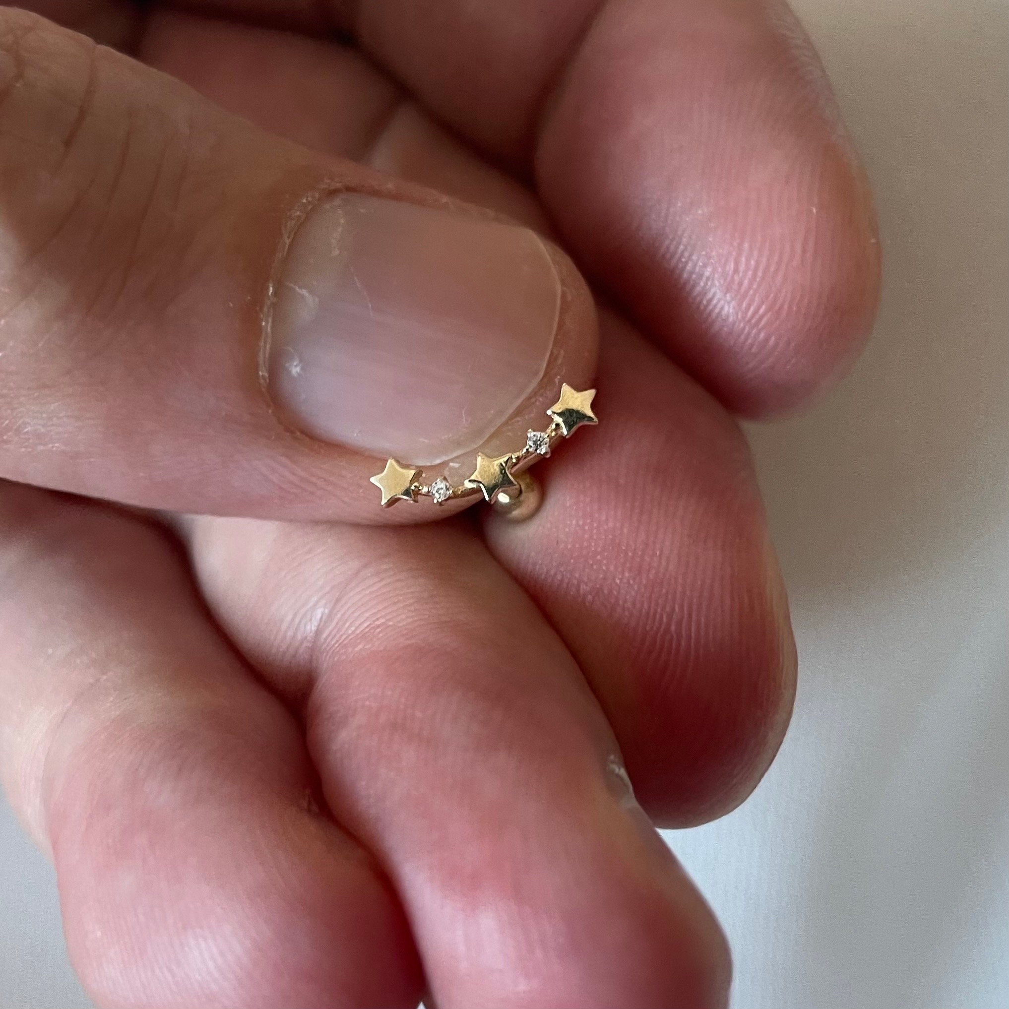 LimaniLondon Genuine 9ct Yellow Gold Upper Ear Helix Cartilage Earring Stars On Bar Gift Boxed