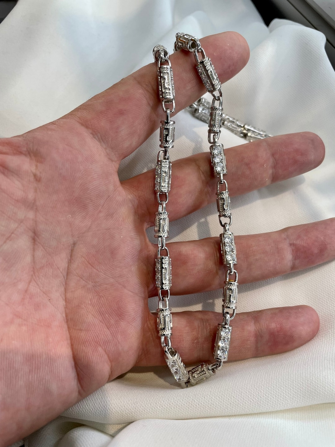 Sterling Silver CZ Greek Chain for Men (8-34") - Etsy