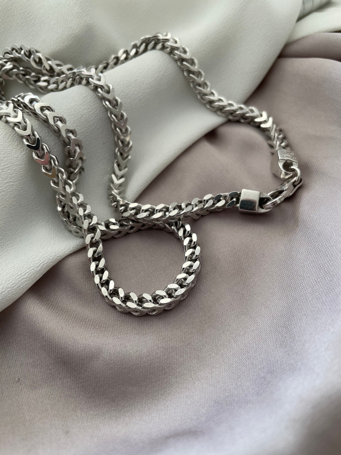 Silver Square Rhodium Franco Chain Mens Chain Sterling | Etsy