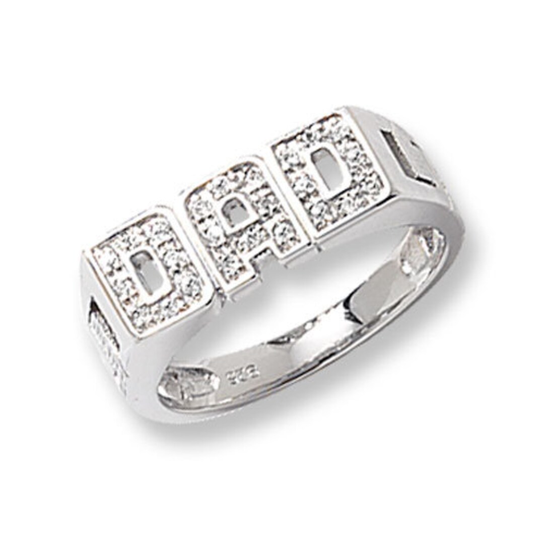 Sterling Silver Men's Dad Ring Gents Silver Curb Side DAD CZ Ring M-Z Sizes 4.0 Grams Anillo en ...