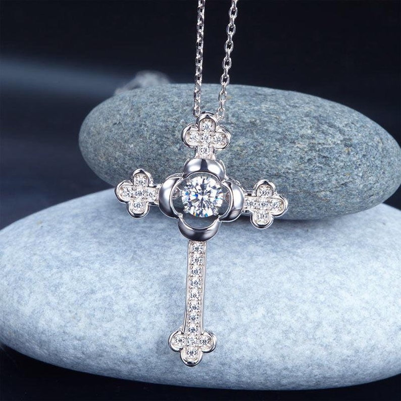 Vintage Style Gothic Dancing Stone Cross Pendant Necklace 925 - Etsy