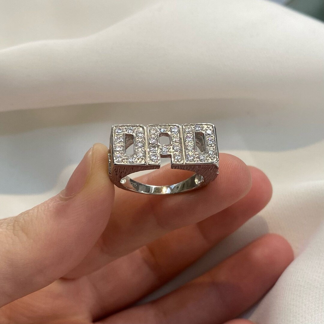 Sterling Silver Men's Dad Ring - Gents Silver DAD CZ Ring Q-Z Sizes 8.2 ...