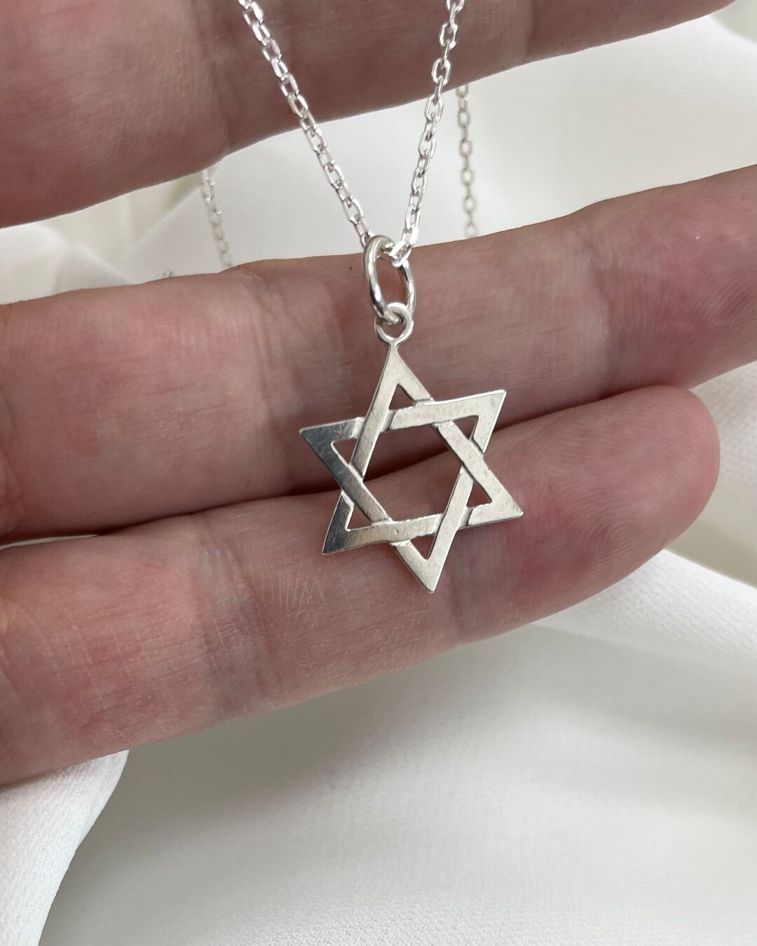 Sterling Silver Star of David Pendant With Silver Faceted Belcher Chain ...