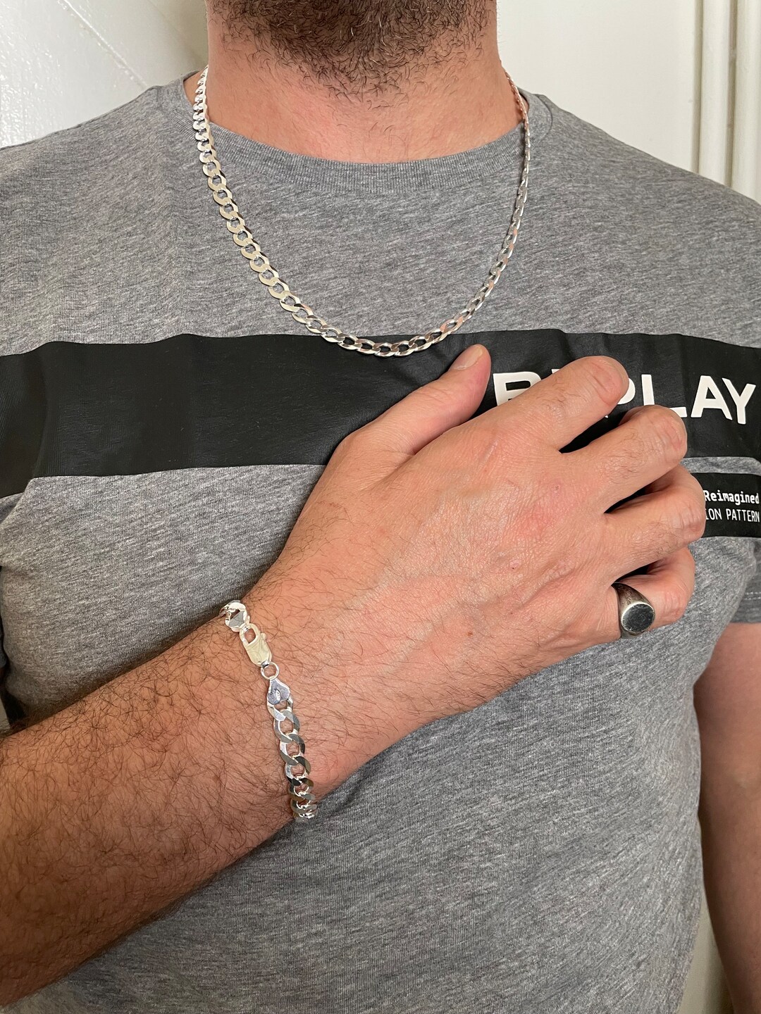 Silver Flat Open Curb Chain - Men’s Curb Chain Sterling Silver 925 ...