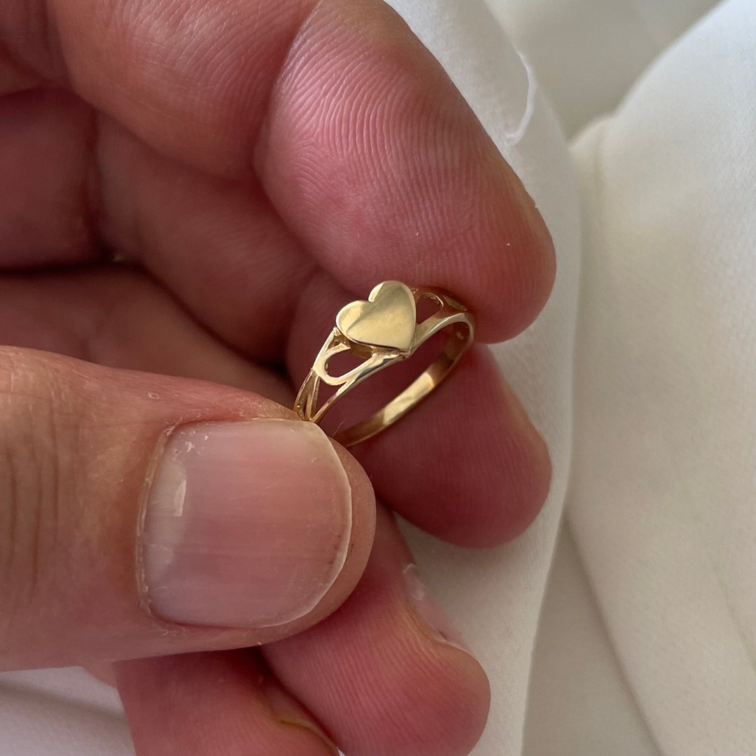 Genuine 9CT Yellow Gold Babies Ring - Babies' Signet Heart Ring F-O ...
