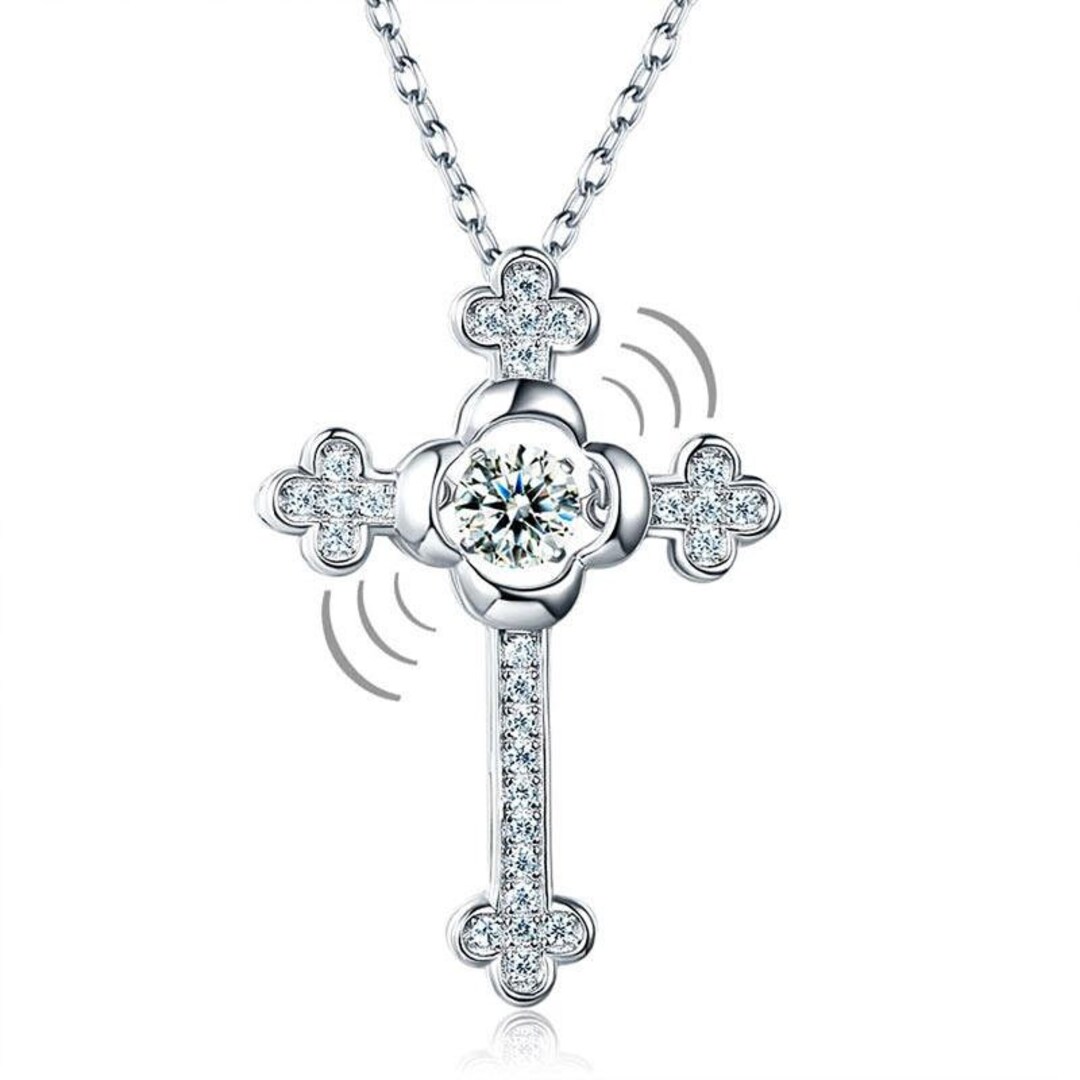 Vintage Style Gothic Dancing Stone Cross Pendant Necklace 925 Sterling ...