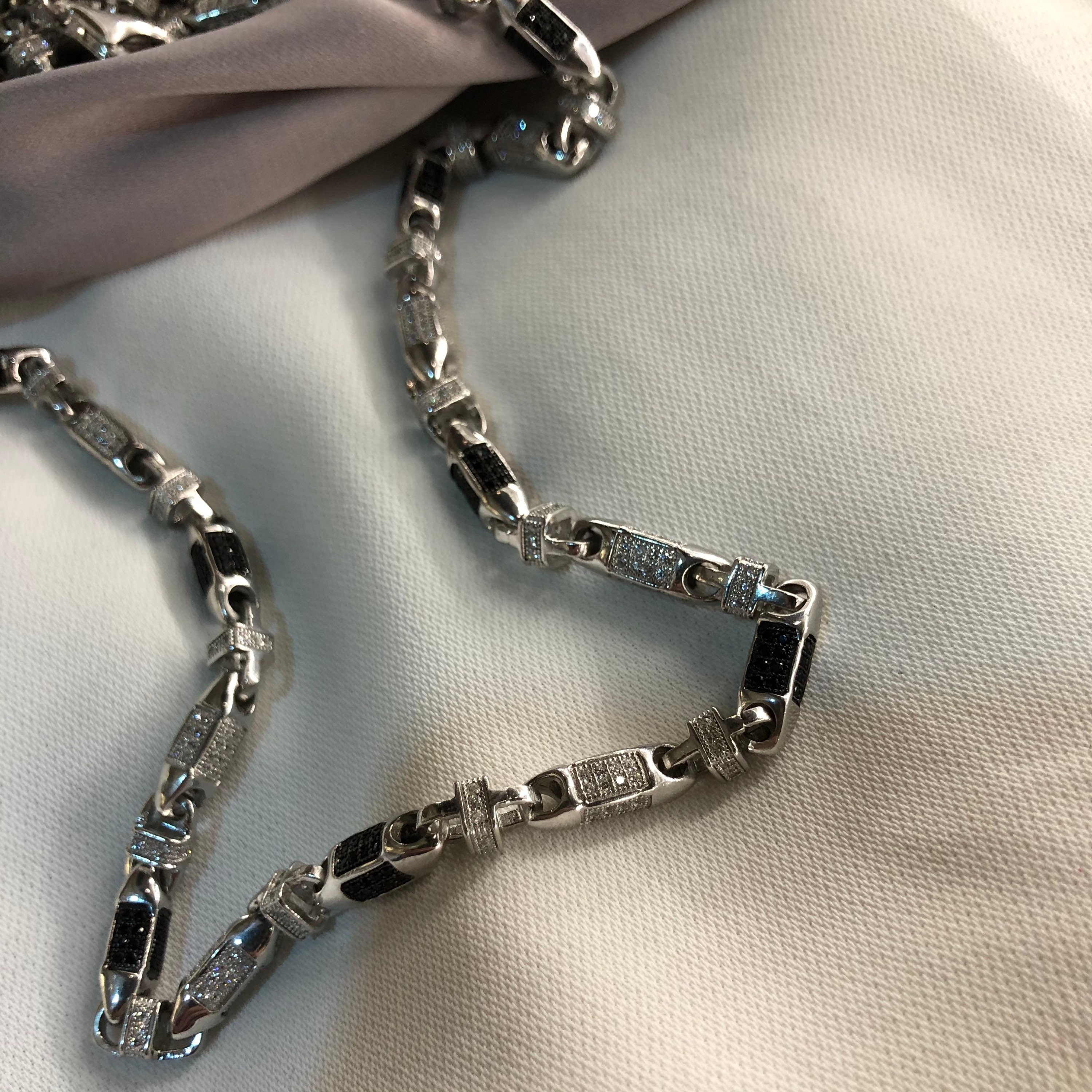 Sterling Silver 925 CZ Block Chain for Ladies & Men's | Etsy