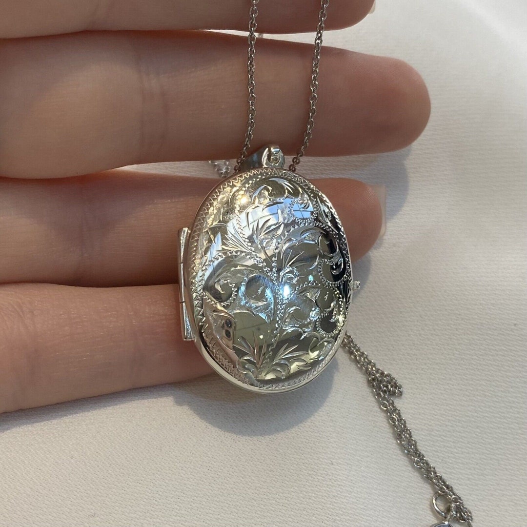 Sterling Silver 925 Engraved Oval Locket Pendant 6.0 Grams 18 Inches ...