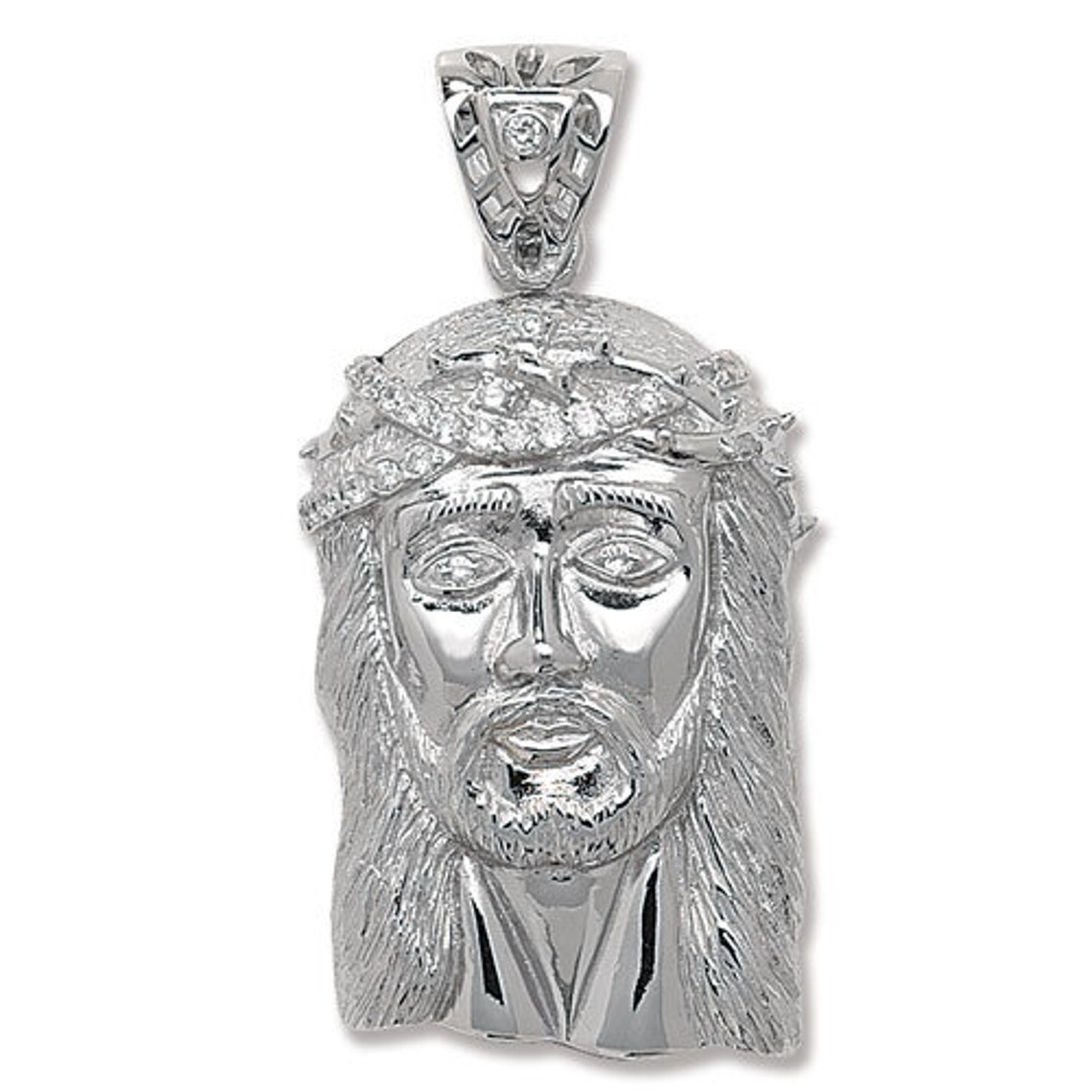 Sterling Silver Jesus Christ Face CZ Pendant Silver Pendant | Etsy