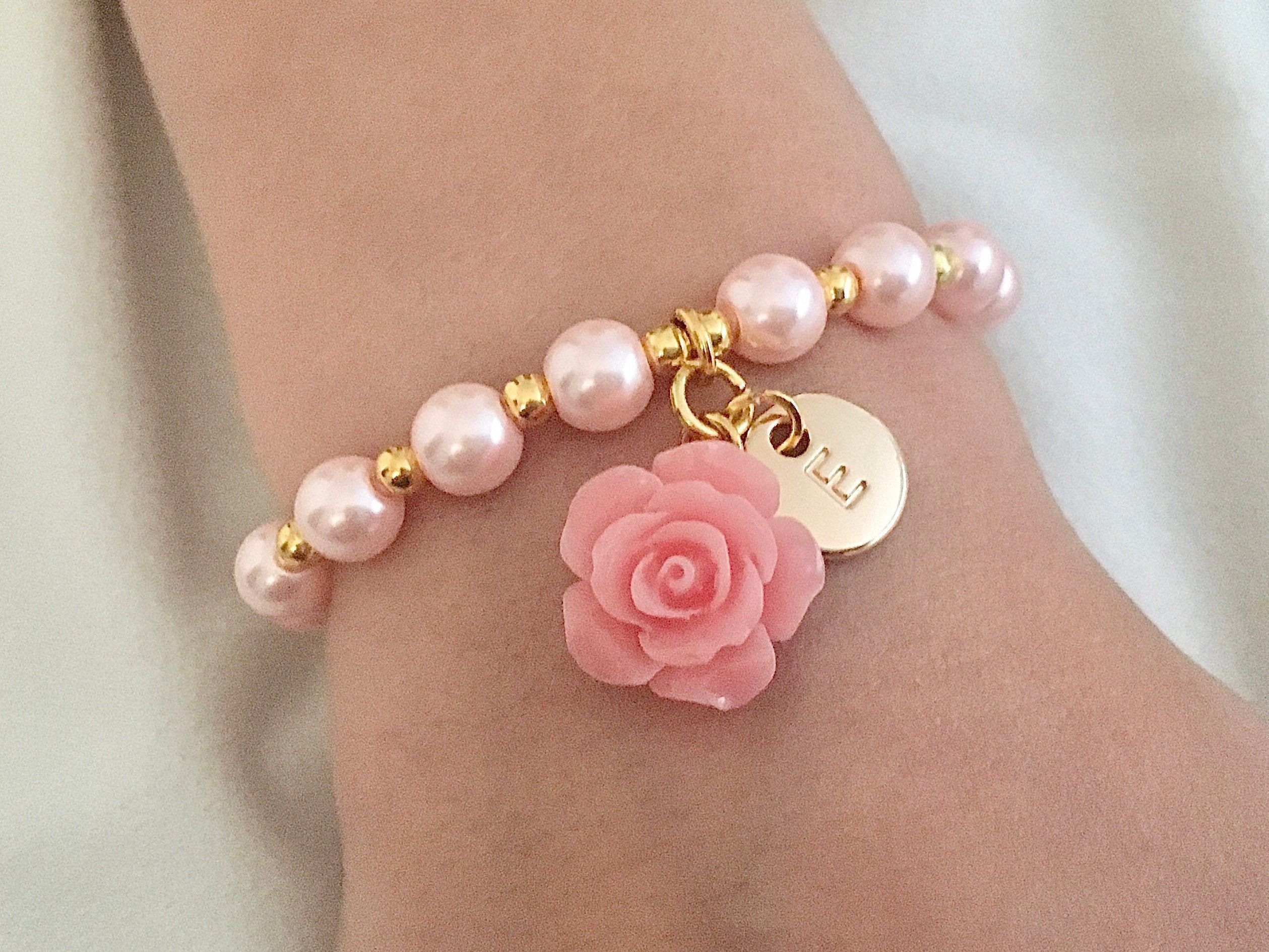 Pink Pearl Flower Girl Bracelet With Flower Girl Gift Ideas Toddler ...
