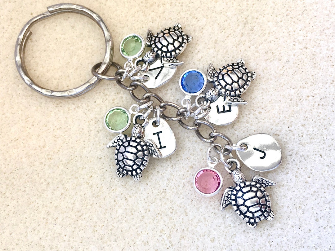 Birthstones and Letters Turtle Keychain for Grandma Keychain Birthstone ...