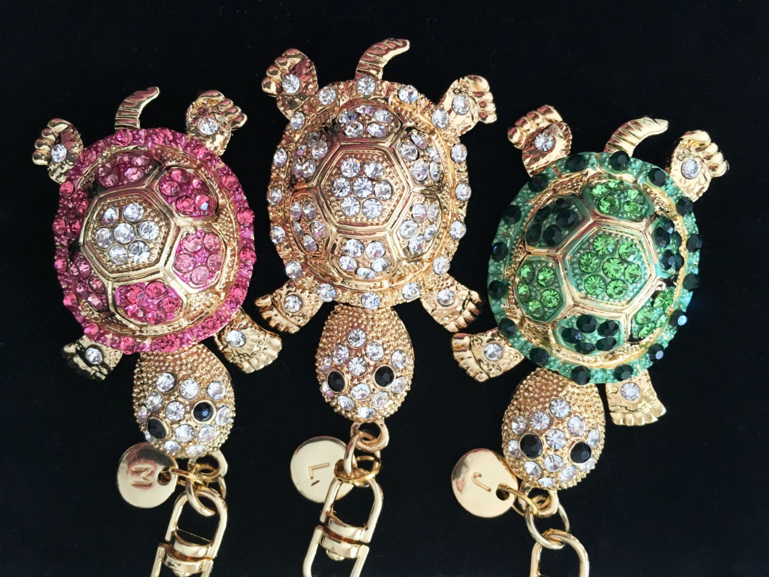 Green Sea Turtle Keychain Sea Turtle Jewelry Rhinestone Gold | Etsy