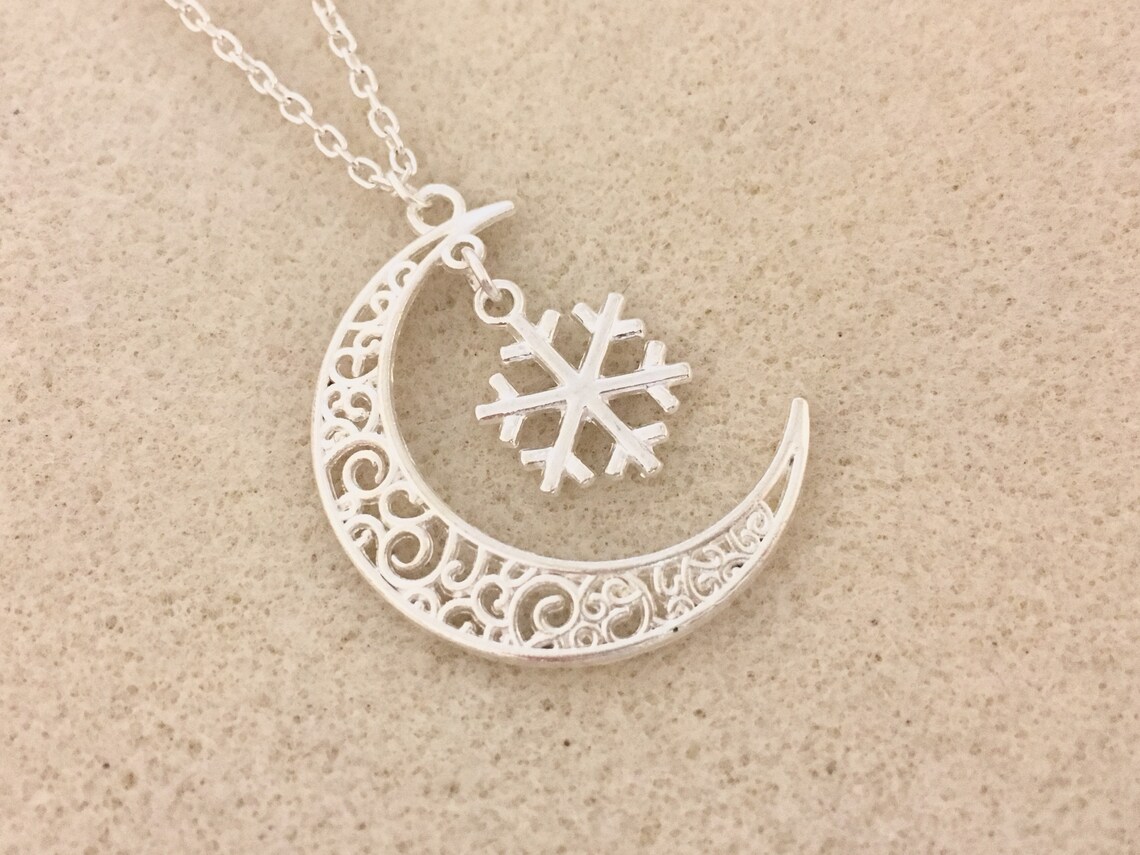 Half Moon Necklace With Snowflake Crescent Moon Necklace Dainty Moon ...