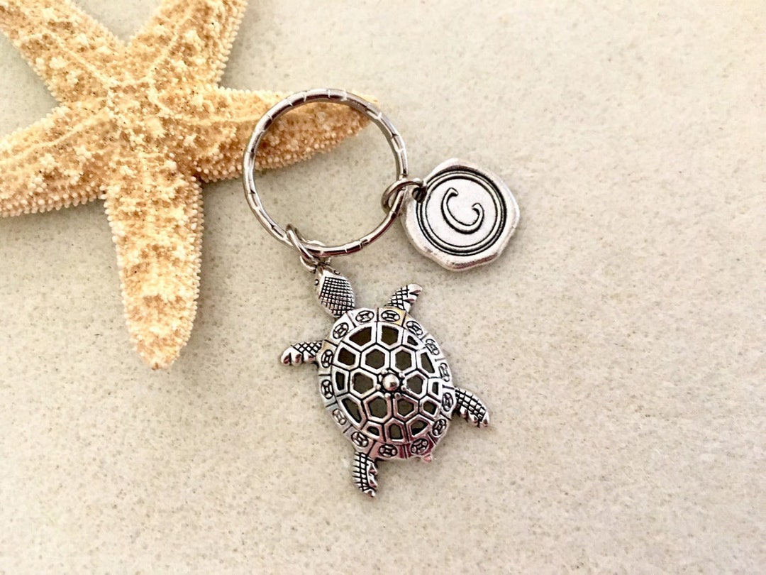 Monogram Sea Turtle Keychain With Letter Beach Keychain Personalized ...