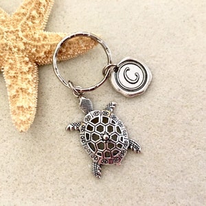 Monogram Sea Turtle Keychain With Letter Beach Keychain Personalized ...