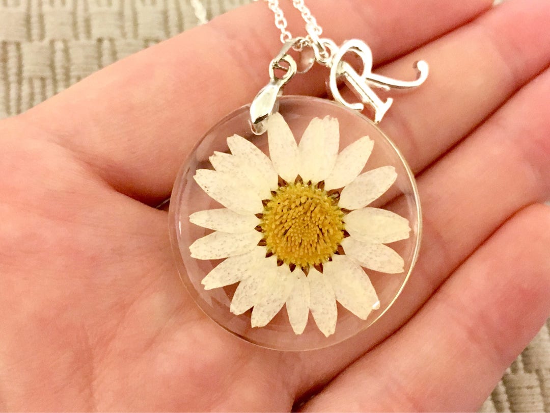 Personalized Dried Daisy Flower Necklace Flower Girl Gift Real Daisy ...