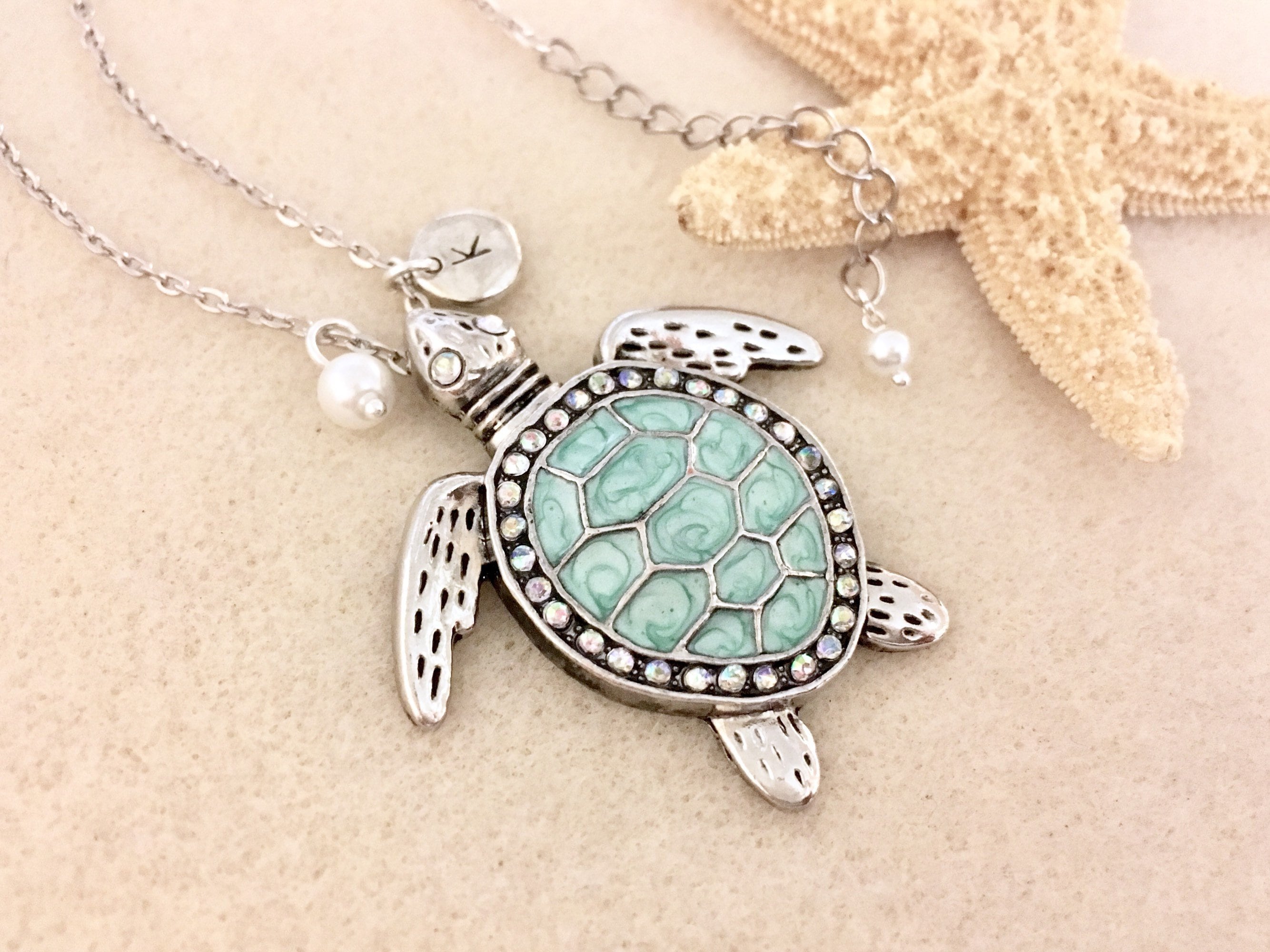 Ocean Jewelry Sea Turtle Necklace Silver Teal Necklace Turquoise ...