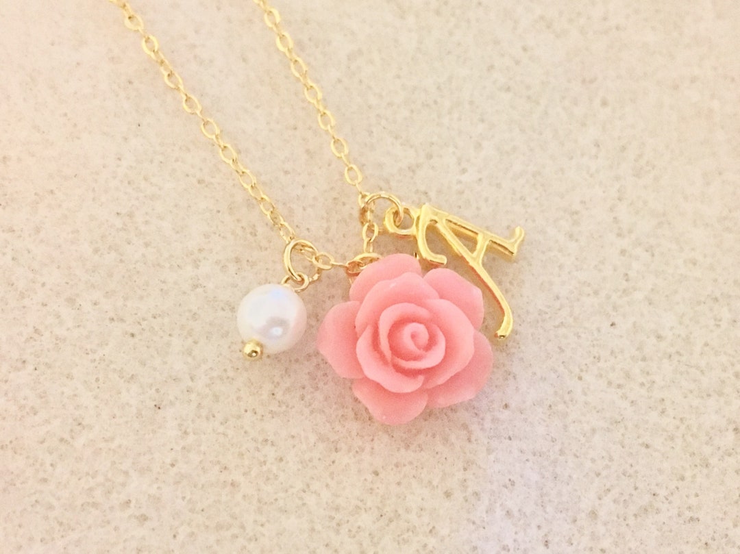 Pink & Gold Flower Girl Necklace Toddler Flower Girl Gift Little Girl ...