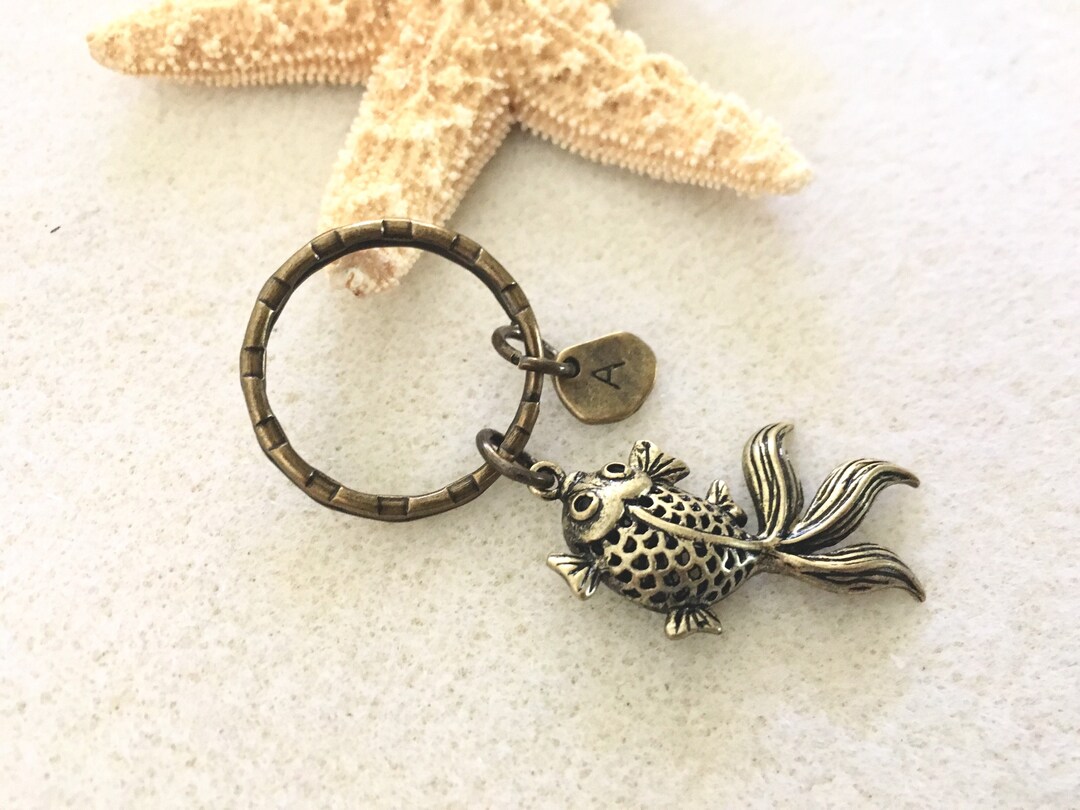 Personalized Gold Fish Keychain Sea Life Keychains Beach Keychain Ocean ...