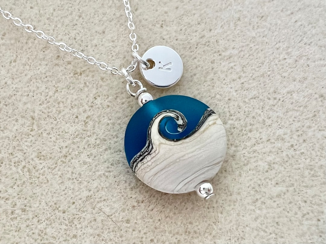 Dark Blue Ocean Wave Necklace Beach Necklace Ocean Wave Necklace Sea ...