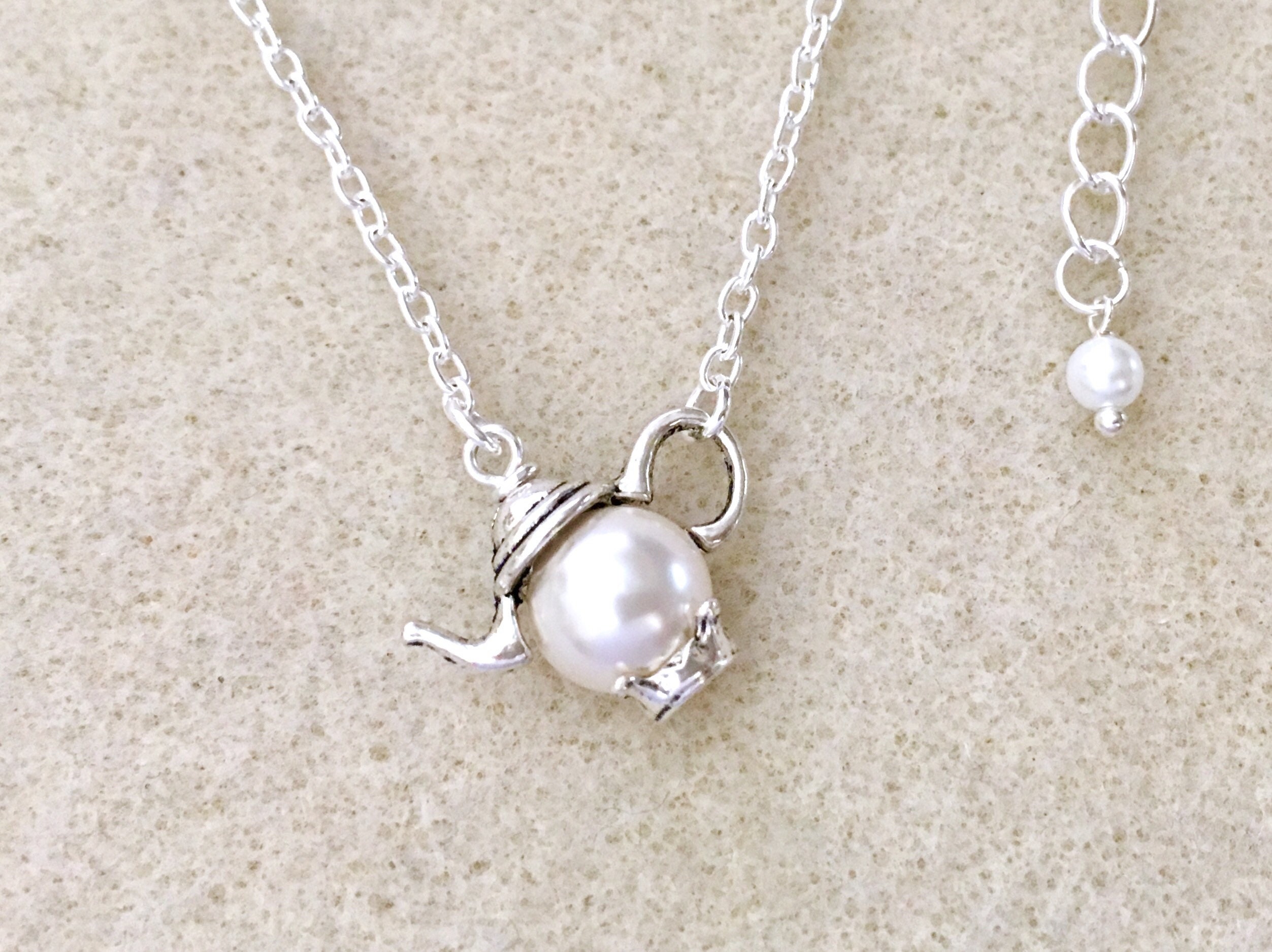 Teapot Necklace Swarovski Pearl Teapot Pendant Pearl Necklace - Etsy